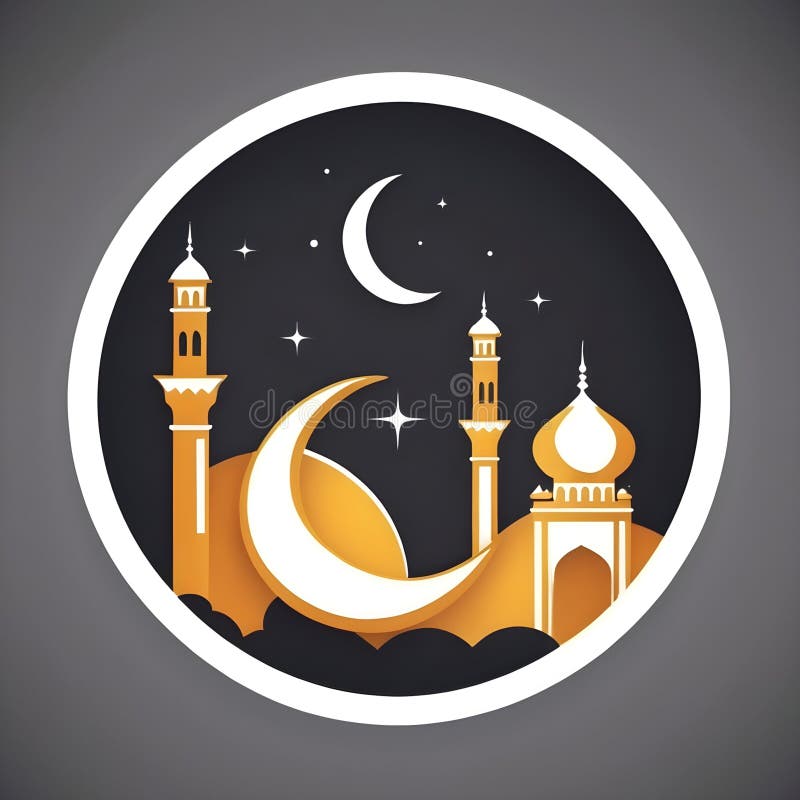 Mosque and Crescent Moon in a Circle Illustration Stock Illustration ...