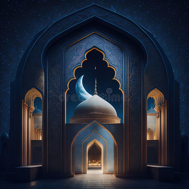 A Mosque with a Crescent Moon on the Top Stock Illustration ...