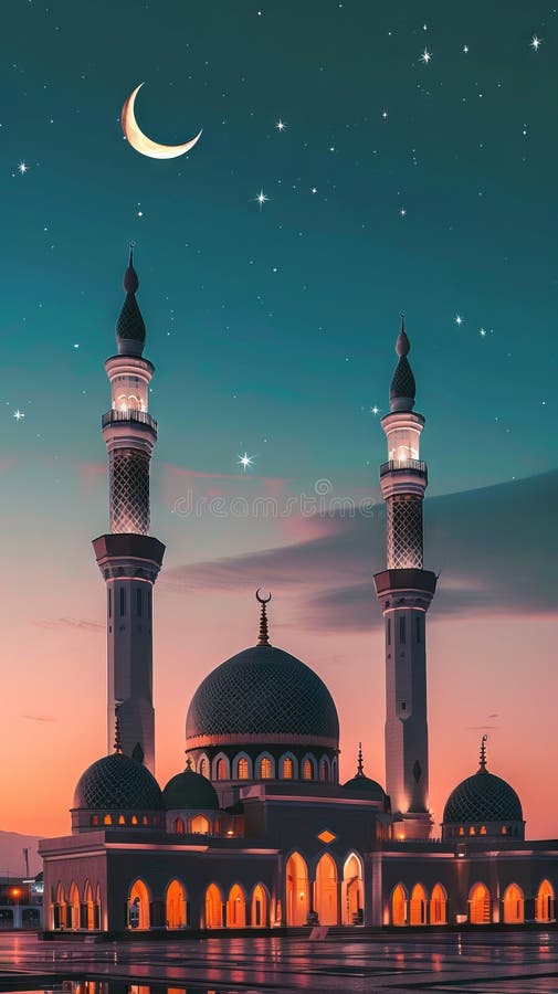 A Mosque with a Crescent and Stars in the Sky, Ramadan Stock Image ...