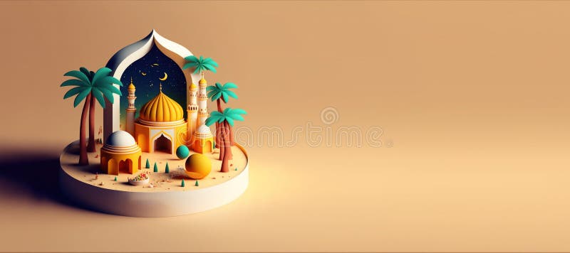 Mosque 3D Illustration for Eid Islamic Ramadan Banner Stock ...