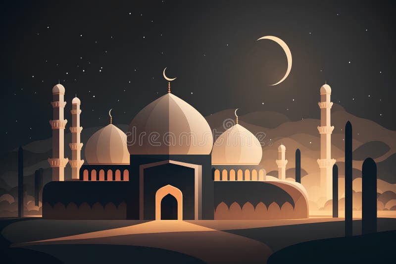 Mosque in the Desert at Night. Ramadan Kareem Stock Illustration ...