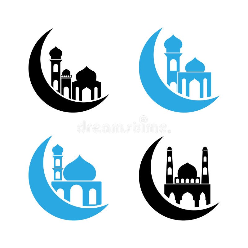 Mosque Design Sign Set Bundle Template Isolated Stock Vector ...