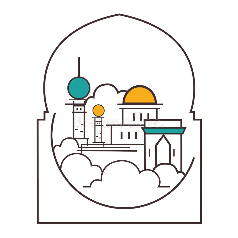 Mosque Dome Minaret Illustration Line Outline Style Icon of Islam Stock ...