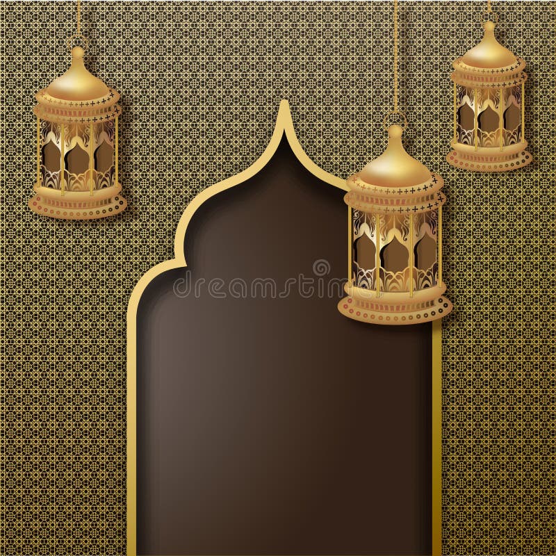 Mosque Door Shape Decorated with Islamic Pattern and Hanging Lanterns ...