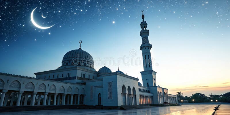 Mosque and Eclipse Moon, Ramadan Stock Illustration - Illustration of ...