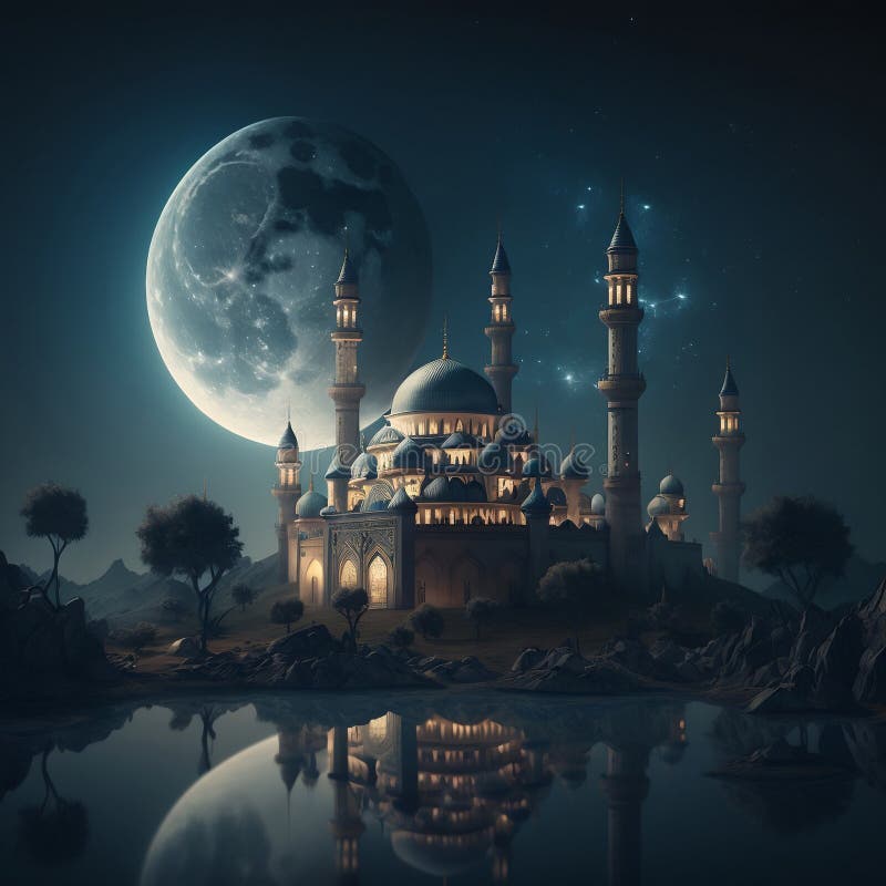 Mosque Eid Mubarak Realistic 8k Cinematic Stock Illustrations – 7 ...