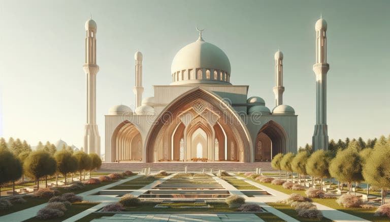 Minimal Mosque with Modern Architecture and Tranquil Garden Stock ...
