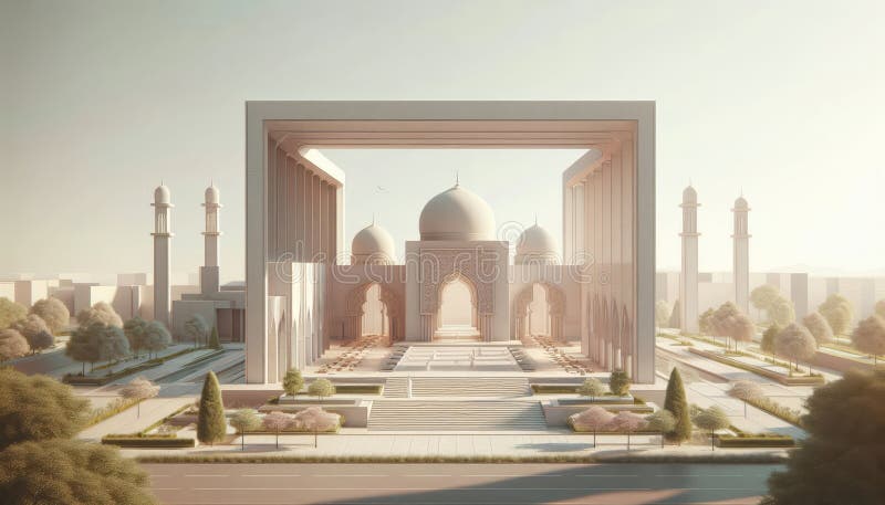 Minimal Mosque with Modern Architecture and Tranquil Garden Stock ...