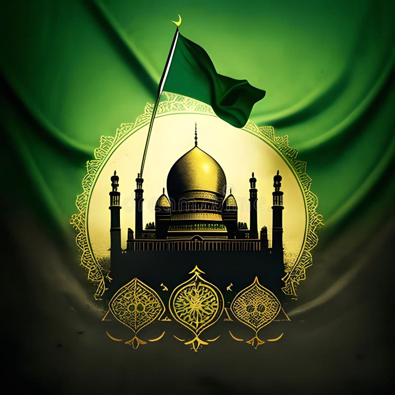 Mosque with Flag stock illustration. Illustration of spirituality ...