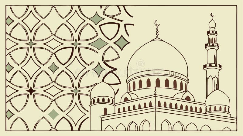 Mosque with Floral Frame Decorative Border and Islamic Architecture ...