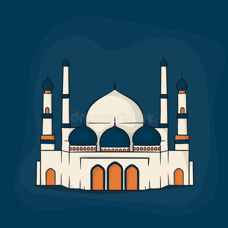 Mosque with Front View in Cartoon Design with Blue Background for ...