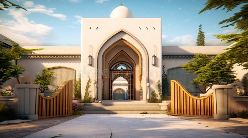 Mosque with a Gate in the Middle AI Generated Image Stock Illustration ...