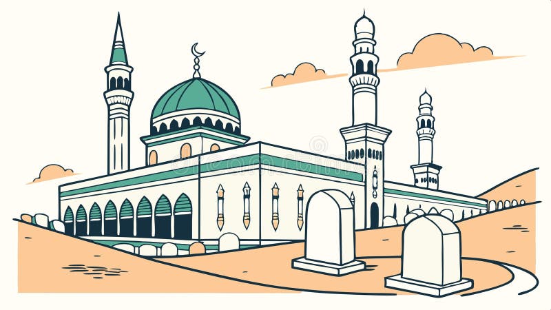 Mosque with Graveyard, Islamic Cemetery, Remembrance Scene Vector ...