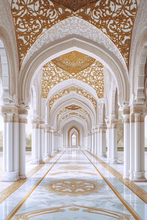 In a Mosque, a Hallway with Arches and Columns Stock Image - Image of ...