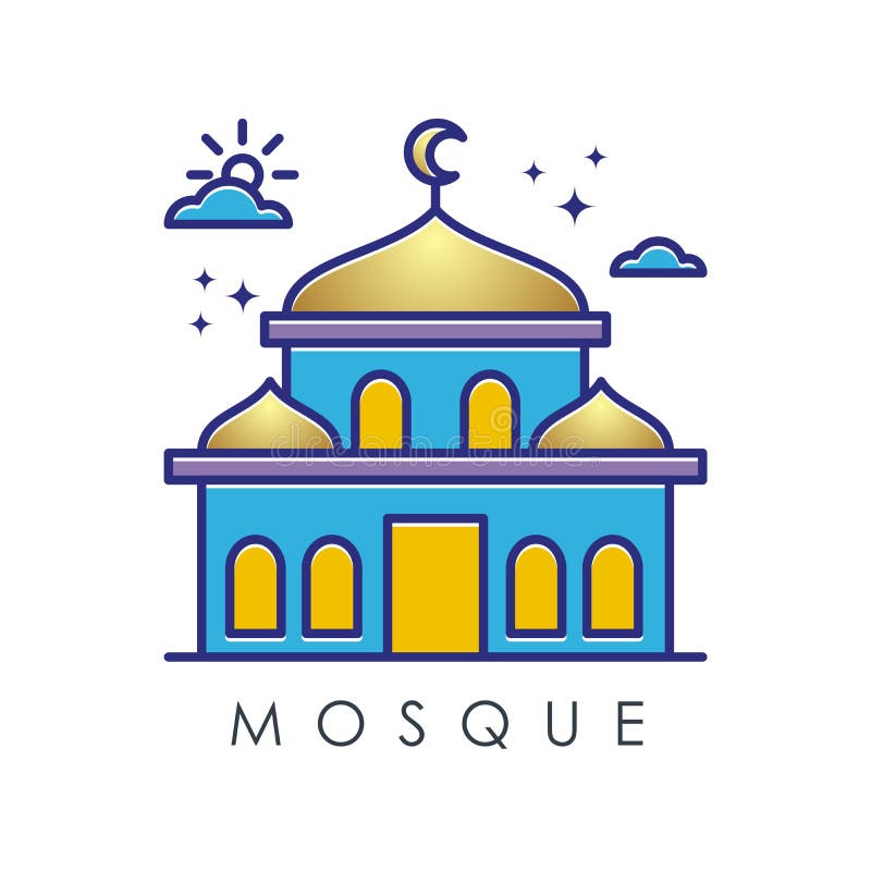 Mosque Icon With Crescent And Star. Black And White Pictogram Depicting ...