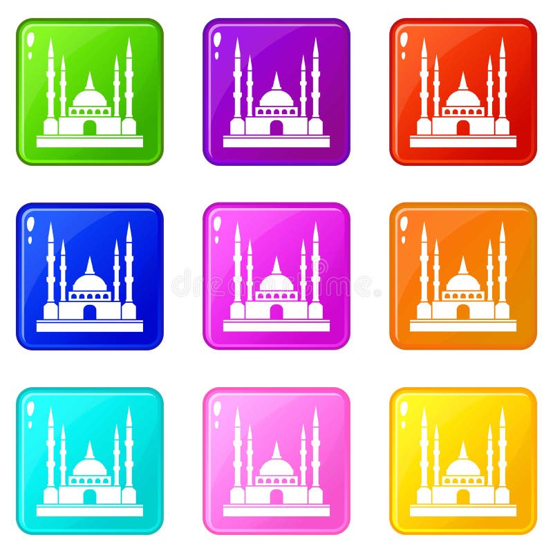 Mosque icons 9 set stock vector. Illustration of heritage - 96153301