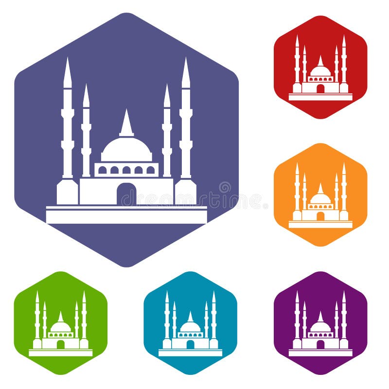 Mosque icons set hexagon stock vector. Illustration of monument - 91323177
