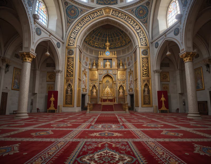 Mosque Interior with Beautiful Carpet Stock Illustration - Illustration ...