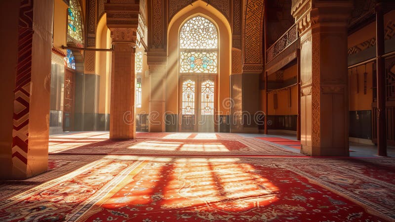 Mosque Interior Illuminated by Sunlight through Ornate Windows Stock ...