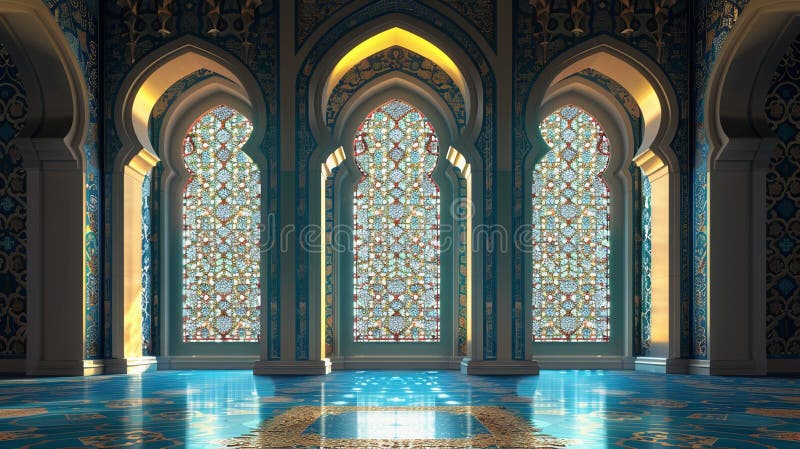 Mosque Interior with Stained Glass Windows. Look at the Mosque Window ...