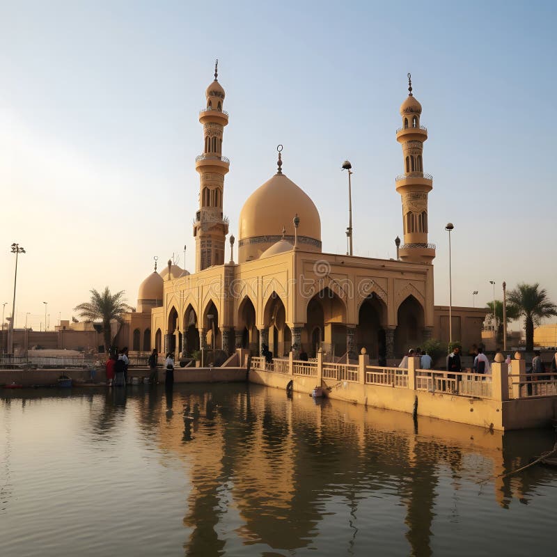 Mosque with Reflection in the Water Stock Illustration - Illustration ...