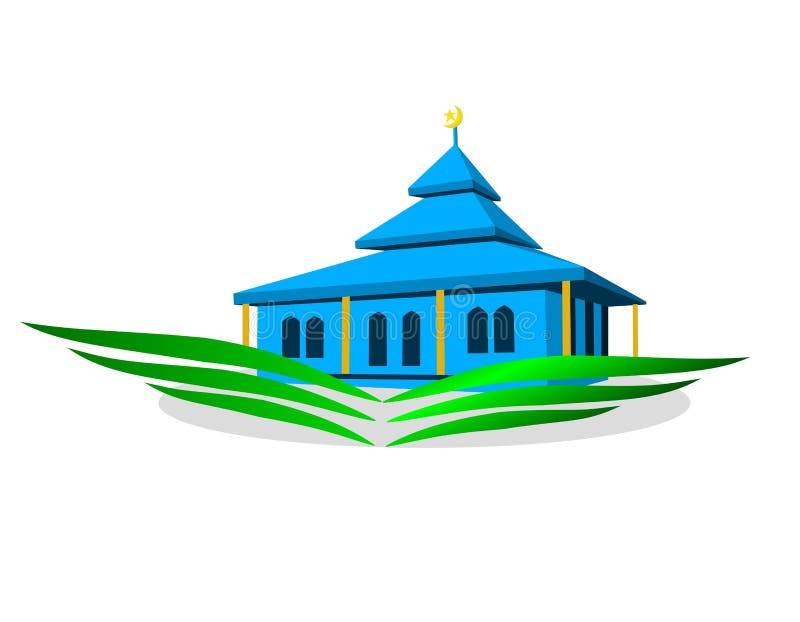 Mosque and Leaf Emblem, Flat Design Stock Vector - Illustration of moon ...