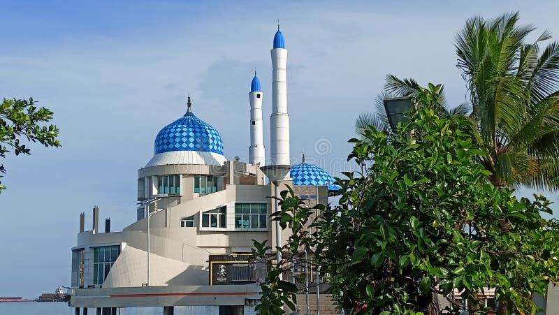 The Mosque in Losari Beach Makasar Indonesia Stock Image - Image of ...