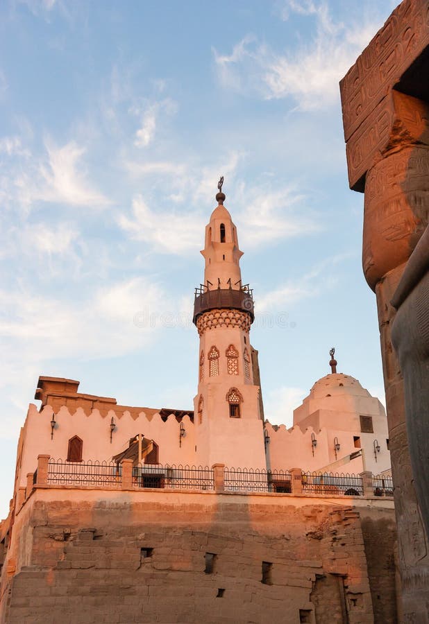 Mosque in Luxor Temple at Sunset Stock Image - Image of dome ...