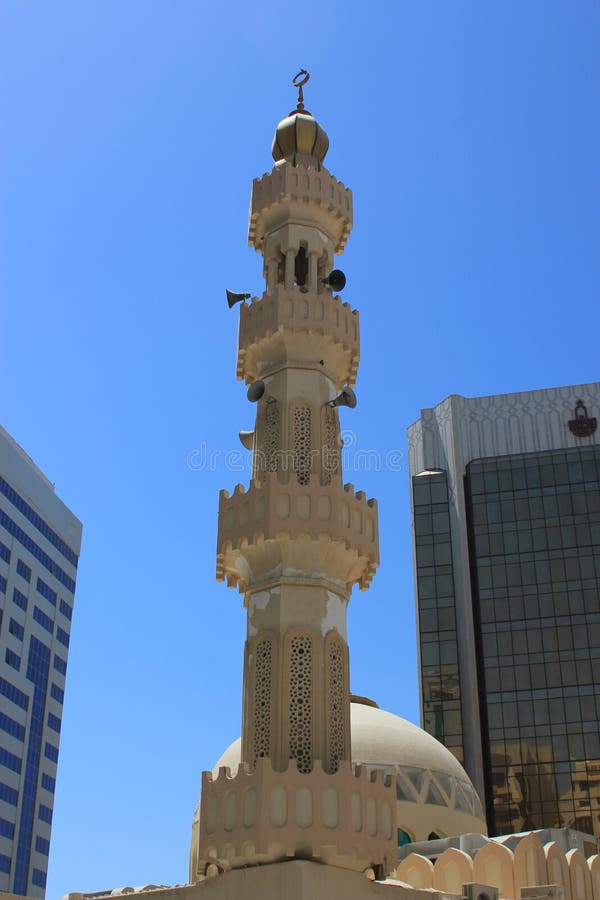 Minaret of a modern mosque stock image. Image of face - 113259803