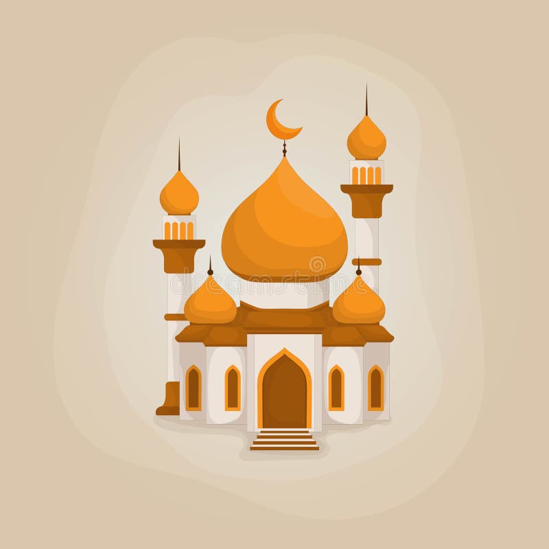 Mosque with Minaret in Vector Cartoon Design for Ramadan Template Stock ...