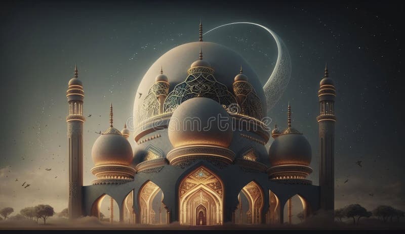 Mosque Mosque in the Night Mosque at Night Stock Illustration ...