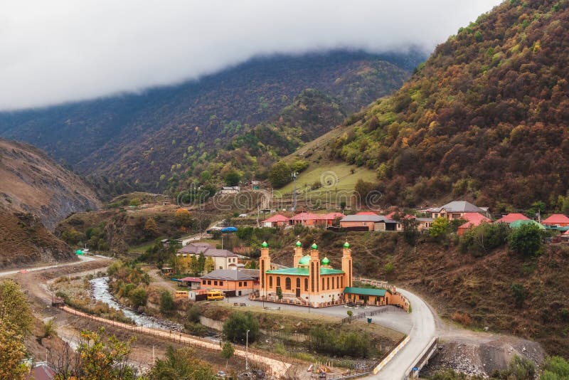Mosque in the Mountain Village of Armkhi, Ingushetia Stock Image ...