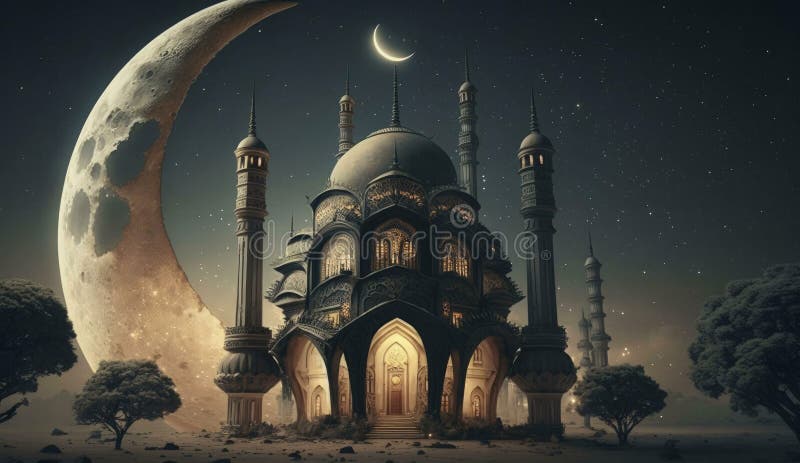 Church in the Night Mosque in the Night Stock Illustration ...
