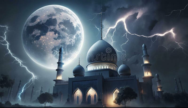 Mosque in Night Mosque at Night Stock Illustration - Illustration of ...