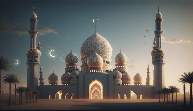 Mosque at Sunset Mosque Mosque at Night Stock Illustration ...