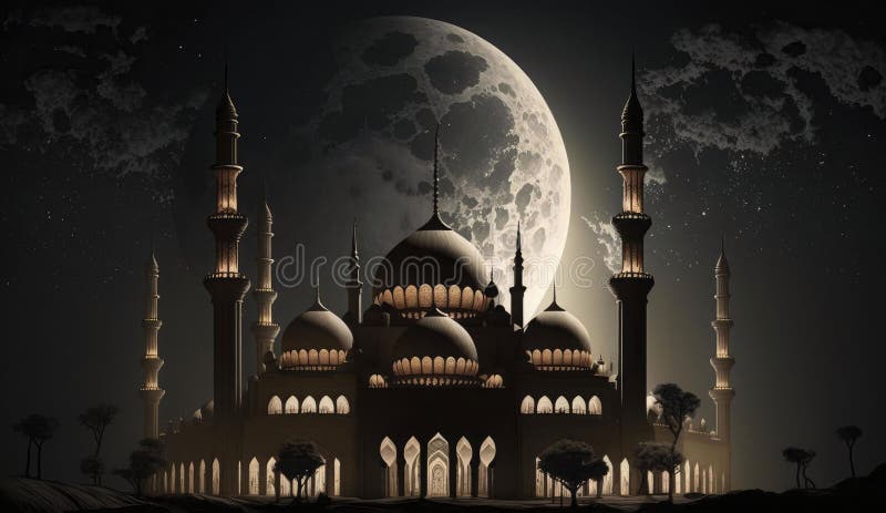 Night View of the Mosque Mosque in Night Mosque at Night Stock ...