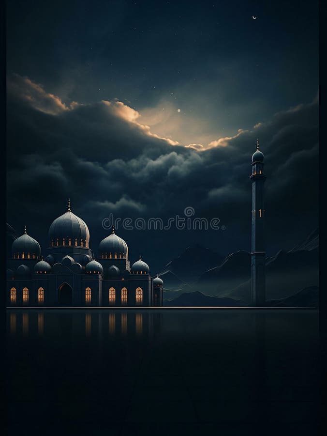 Scene with Mosque Mosque in the Night Stock Illustration - Illustration ...