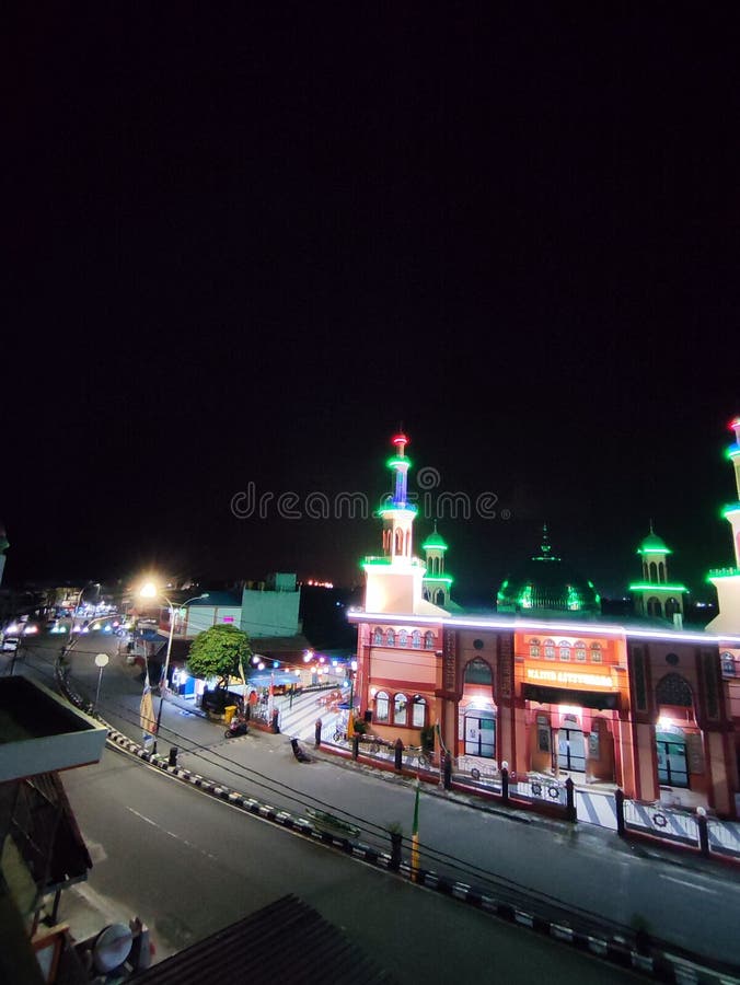 Mosque Night Lamp Road View Editorial Photography - Image of night ...