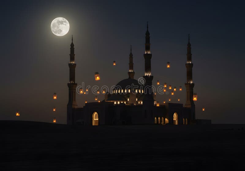 Mosque Night Lights Religious Architecture Stock Illustration ...