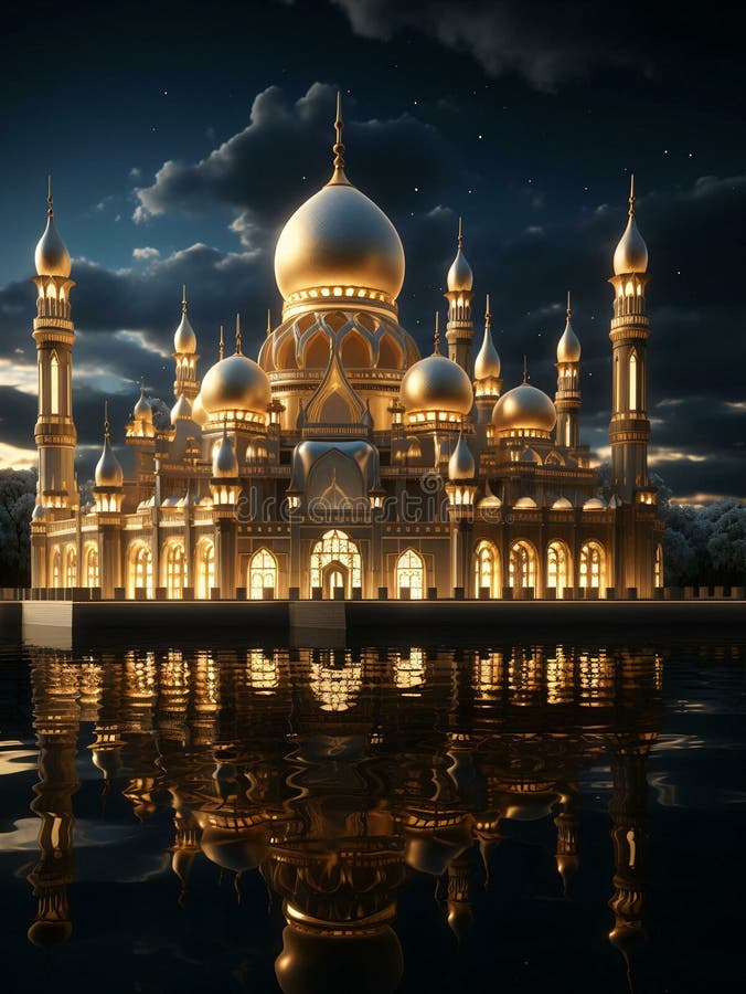 Mosque at Night Mosque in the Night Stock Illustration - Illustration ...