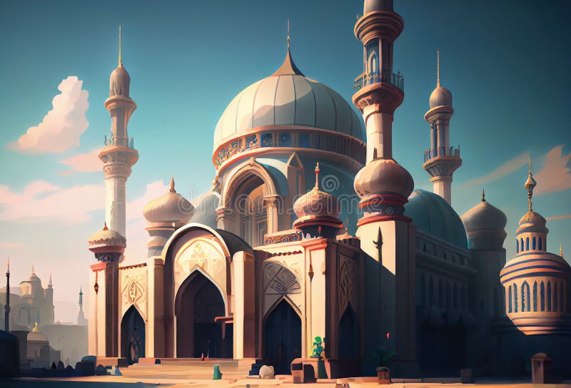 Mosque in the Evening, Entrance Side View, Generative Ai Stock ...