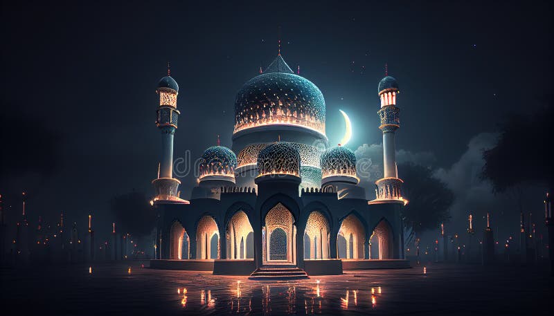 Mosque in the Night View with Cloud in the Sky, Generative Ai Stock ...