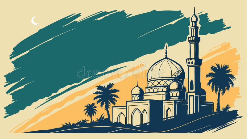 Mosque with Palm Trees Silhouette Islamic Architecture Evening ...