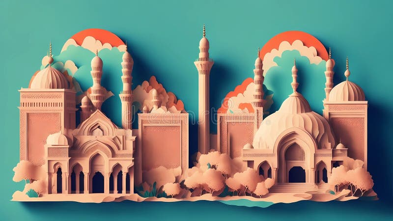 Mosque Paper Art Style, Generative AI Stock Illustration - Illustration ...