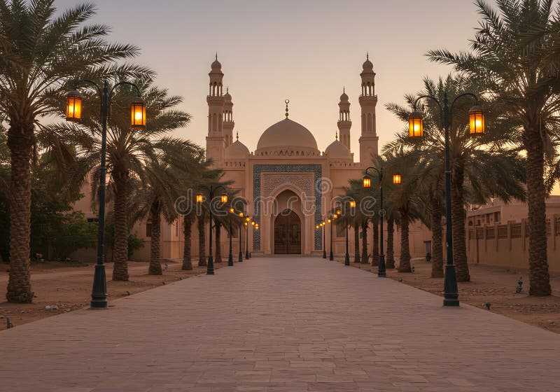 Mosque pathway at dawn stock illustration. Illustration of space ...