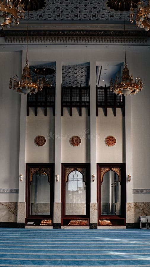 Mosque Praying Area Interior Stock Photo - Image of iron, lighting ...