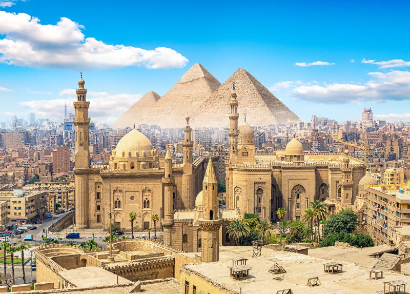 Mosque and pyramids stock photo. Image of pyramids, citadel - 158640274
