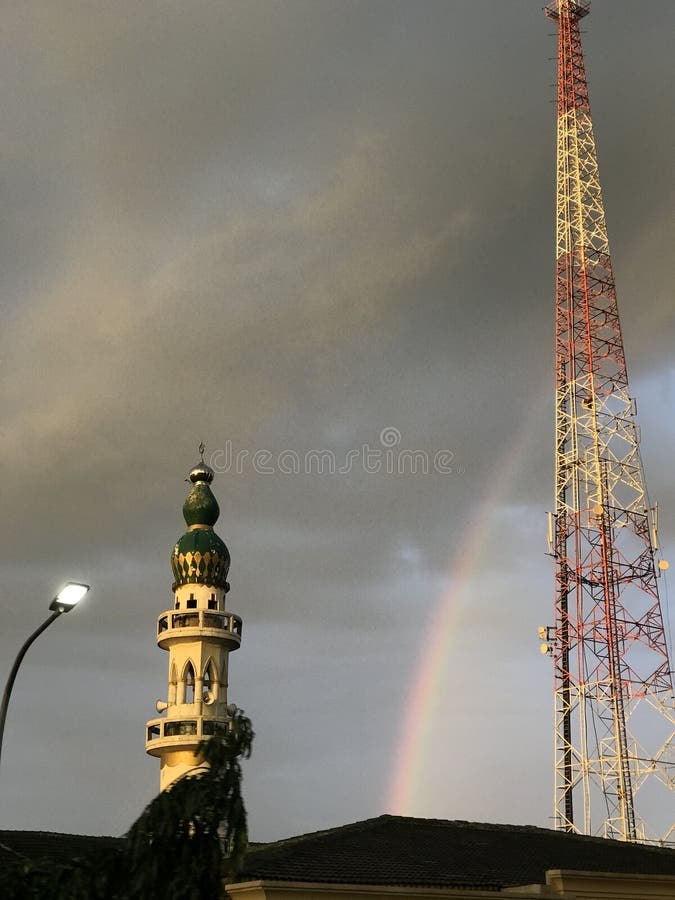 Mosque and Rainbow stock photo. Image of rain, rainbow - 202376378