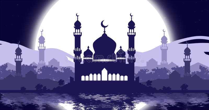 Mosque in Ramadan Moon Night Loop Animation Stock Footage - Video of ...