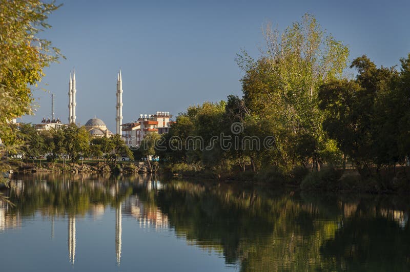 Mosque river reflection stock image. Image of manavgat - 77487107